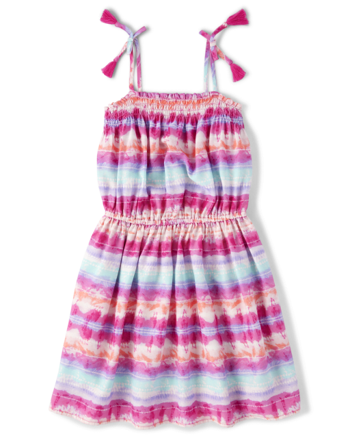 Girls Sleeveless Tie Dye Woven Tie Shoulder Dress | The Children's ...