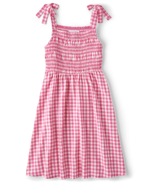 Girls Sleeveless Gingham Woven Tie Shoulder Dress | The Children's ...