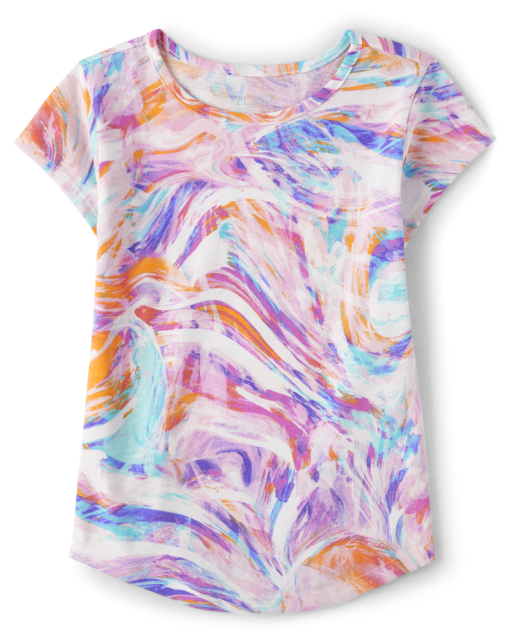 Girls Short Sleeve Print High Low Basic Layering Tee | The Children's ...