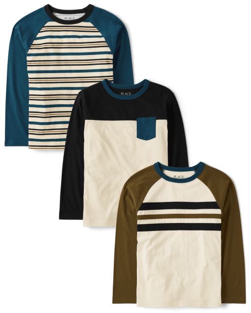Boys Mix And Match Long Sleeve Colorblock Raglan Top 3-Pack | The ...