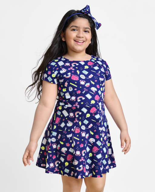Girls Mix And Match Short Sleeve Print Knit Skater Dress | The Children ...