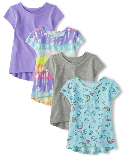 Girls Mix And Match Short Sleeve Doodle Print High Low Basic Layering ...