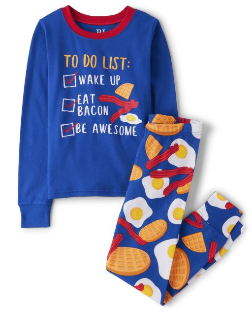 Boys Long Sleeve Breakfast Snug Fit Cotton Pajamas - BLUE | The ...