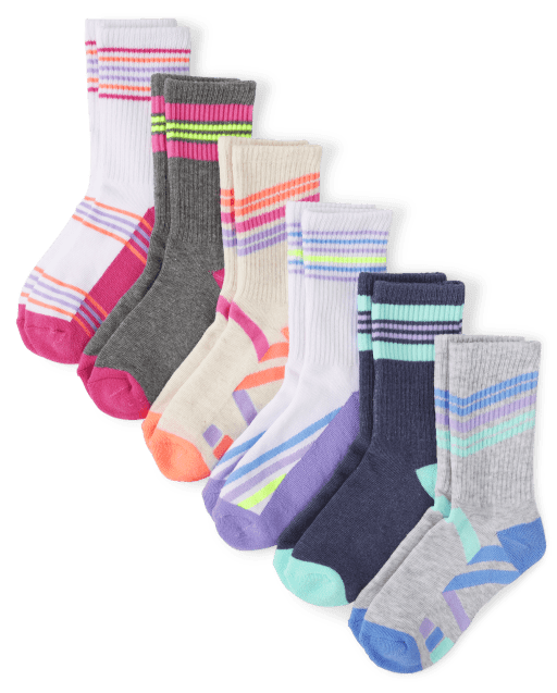 Girls Striped Athletic Crew Socks 6-Pack | The Children's Place - MULTI CLR