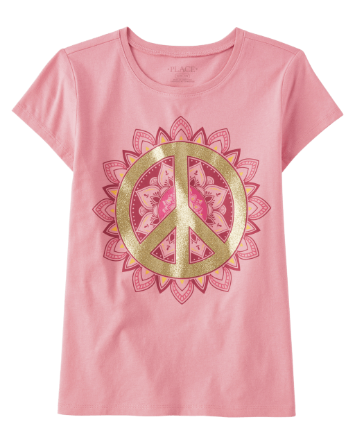 Girls Short Sleeve Peace Sign Graphic Tee | The Children's Place ...