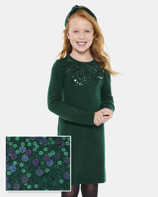 Girls Long Sleeve Sequin Knit Sweater Dress | The Children's Place ...