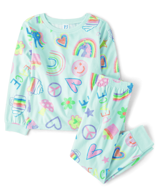 Girls Long Sleeve Doodle Print Fleece Pajamas | The Children's Place ...
