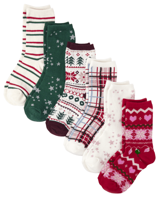 Girls Christmas Plaid Crew Socks 6-Pack - MULTI CLR | The Children's Place