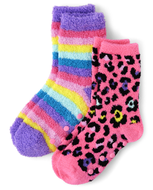 Girls Leopard Cozy Socks 2-Pack | The Children's Place - NEON BERRY