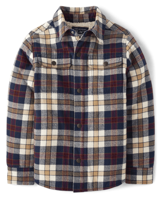 Boys Long Sleeve Plaid Sherpa-Lined Shacket | The Children's Place ...