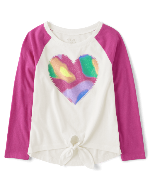 Girls Active Long Raglan Sleeve Graphic Tie-Front Top | The Children's ...