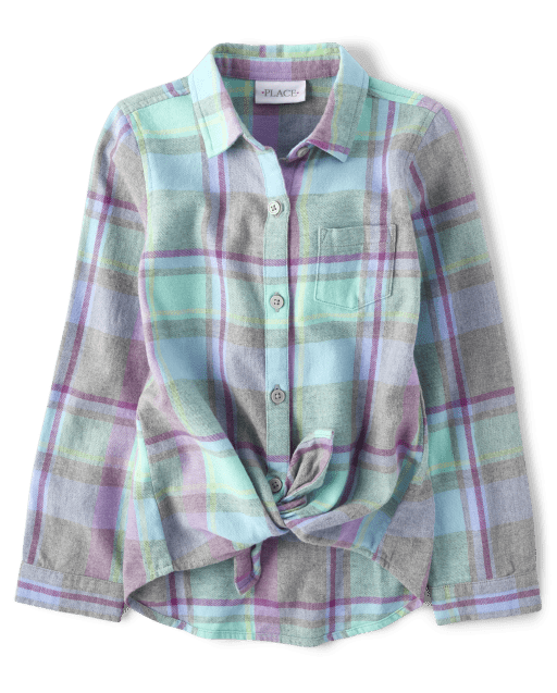 Girls Long Sleeve Plaid Flannel Button Up Shirt - H/T MIST | The ...