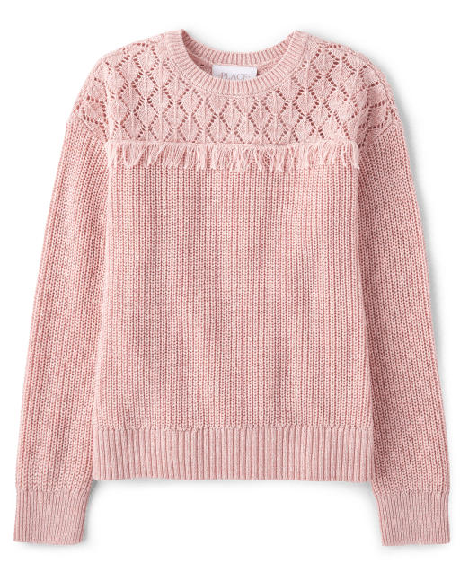 Girls Long Sleeve Cable Knit Fringe Sweater - STRAWBERRYCREAM | The ...