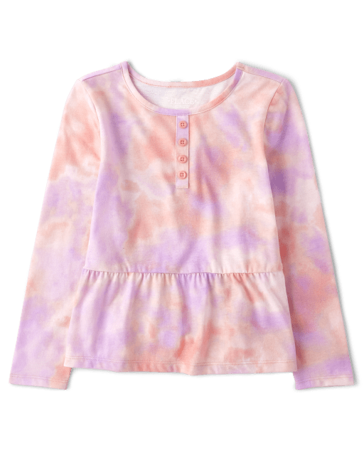 Girls Long Sleeve Print Peplum Henley Top | The Children's Place ...