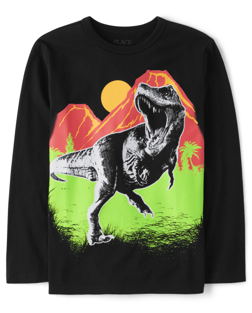 Boys Long Sleeve T-Rex Graphic Tee | The Children's Place - BLACK
