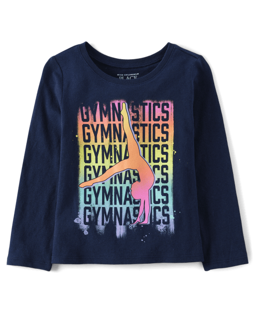 Baby And Toddler Girls Long Sleeve Gymnastics Graphic Tee - BLUE | The ...