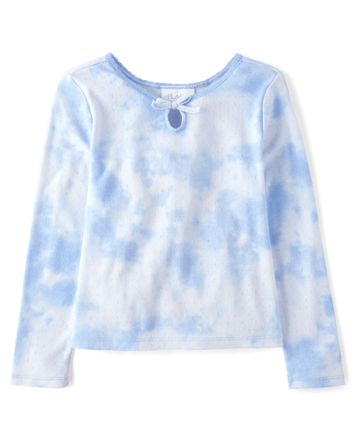 Girls Long Sleeve Tie Dye Pointelle Top | The Children's Place - VISTA BLUE