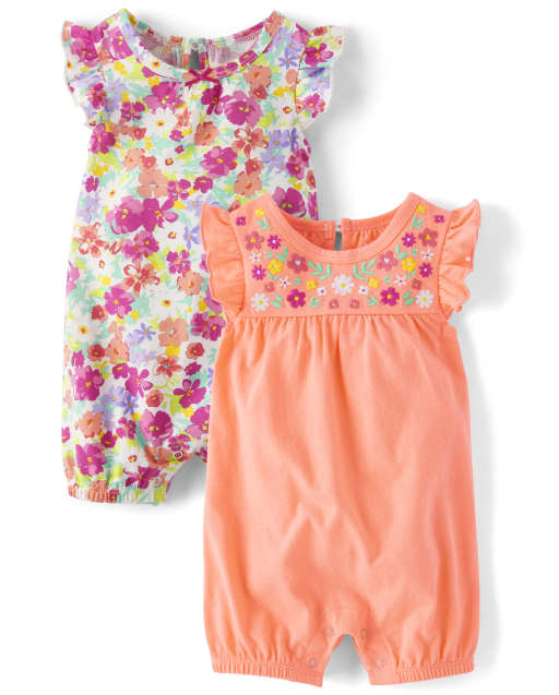 Baby Girls Sleeveless Floral And Knit Romper 2-Pack - SUMMER DAWN | The ...
