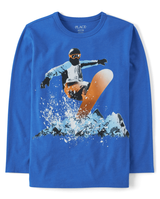 T-shirt graphique de snowboard à manches longues pour garçons - BLUE ...