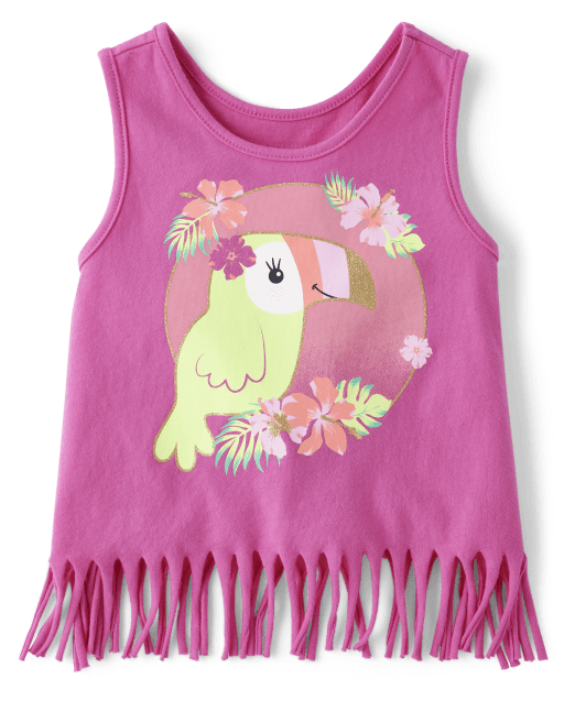 Baby And Toddler Girls Mix And Match Graphic Fringe Tank Top - PINK ...