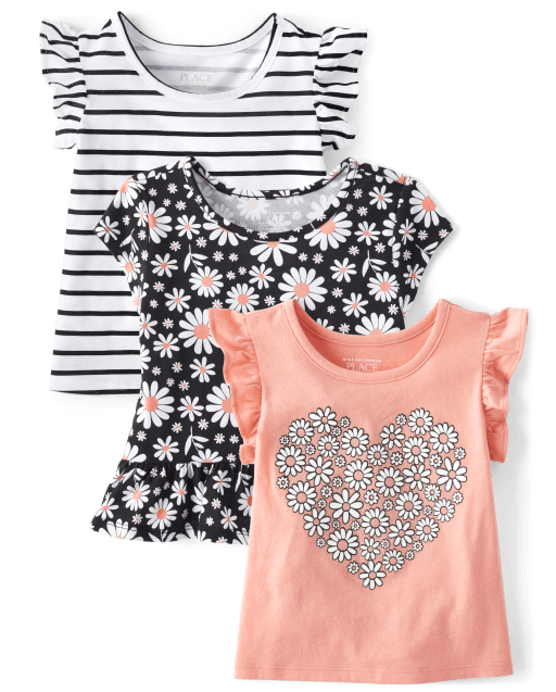 Toddler Girls Mix And Match Sleeveless Daisy Top 3-Pack - BLACK | The ...