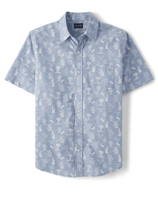 Mens Dad And Me Short Sleeve Cactus Print Poplin Button Up Shirt - BLUE ...