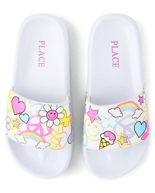 Girls Doodle Print Slides | The Children's Place - WHITE