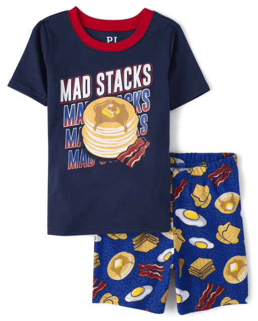Boys Short Sleeve Mad Stacks Snug Fit Cotton Pajamas - EDGE BLUE | The ...