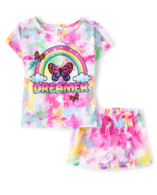 Girls Short Sleeve Rainbow Tie Dye Dreamer Pajamas | The Children's ...