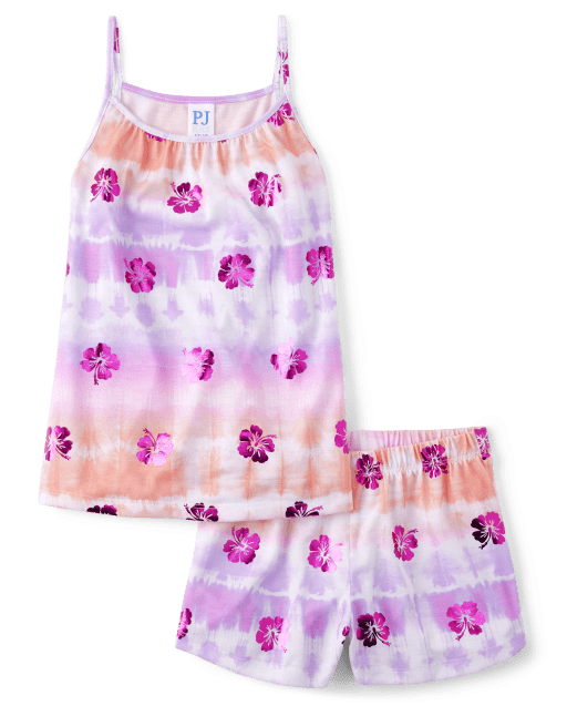 Girls Sleeveless Foil Hibiscus Print Pajamas - WHITE | The Children's Place