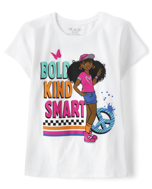 Girls Short Sleeve Bold Kind Smart Graphic Tee - WHITE | The Children's ...