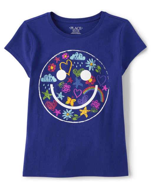 Girls Short Sleeve Icon Happy Face Graphic Tee - Electric Violet | The 