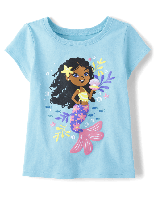 Baby And Toddler Girls Short Sleeve Mermaid Graphic Tee - CAVE BLUE CL ...