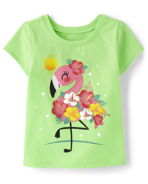 Baby And Toddler Girls Short Sleeve Flamingo Graphic Tee - NEW LEAF ...