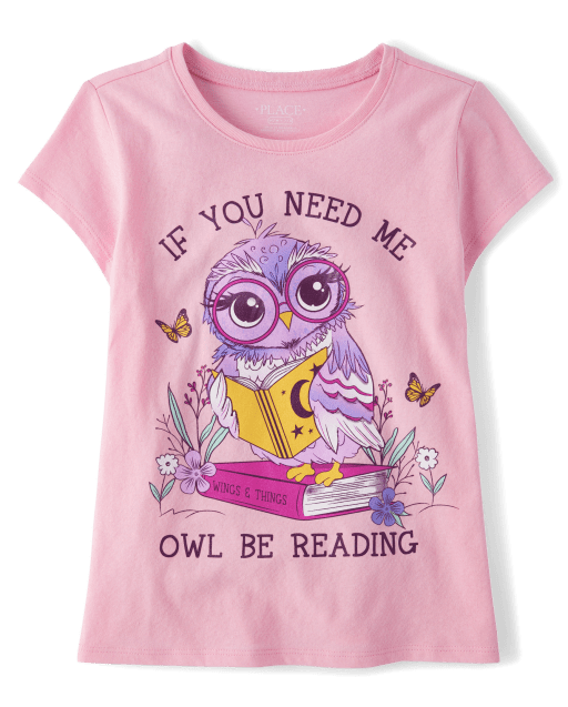 Girls Short Sleeve Owl Be Reading Graphic Tee - LUAU | The Children's Place