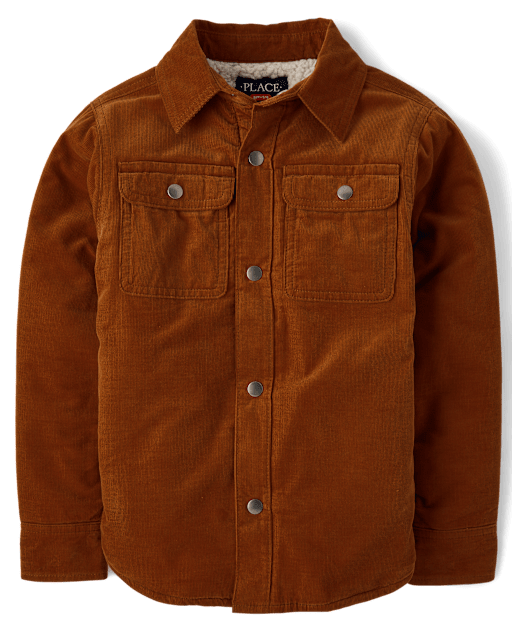 Boys Long Sleeve Corduroy Sherpa Lined Shacket - CARAMEL POP CL | The ...