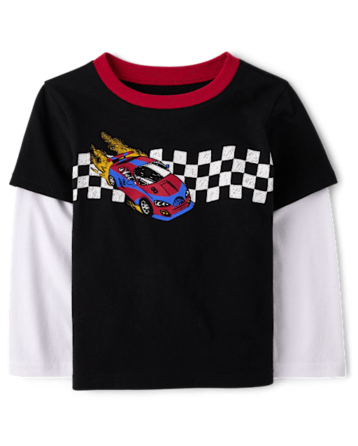 Baby And Toddler Boys Long Sleeve Racecar Layered Top - BLACK | The ...