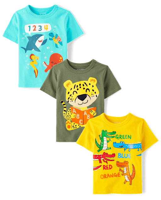 Baby And Toddler Boys Short Sleeve Education Graphic Tee 2-Pack - MULTI ...