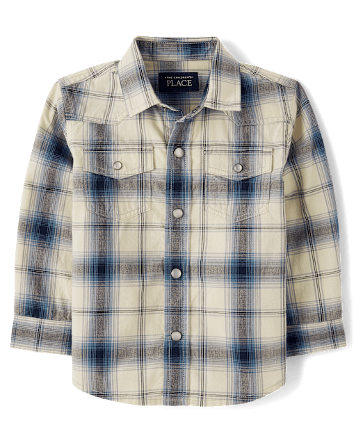 Baby And Toddler Boys Long Sleeve Plaid Poplin Snap Front Shirt ... Baby And Toddler Boys Long Sleeve Plaid Poplin Snap Front Shirt ...