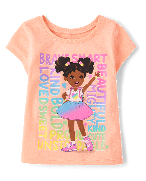 Baby And Toddler Girls Short Sleeve School Girl Graphic Tee - CORAL ...