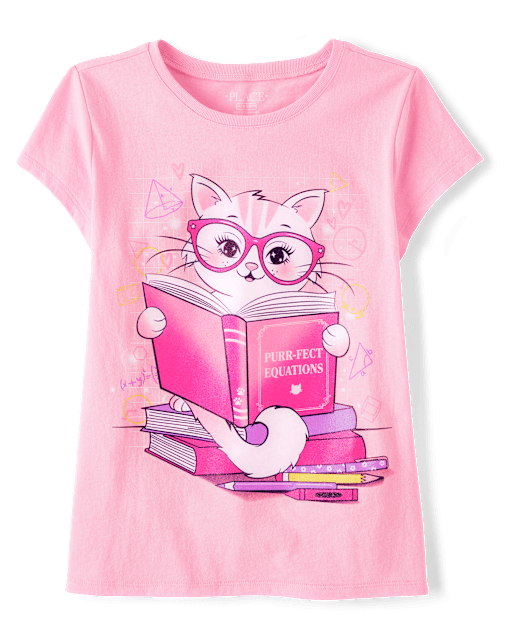 Girls Short Sleeve Cat Book Graphic Tee - LUAU | The Children's Place