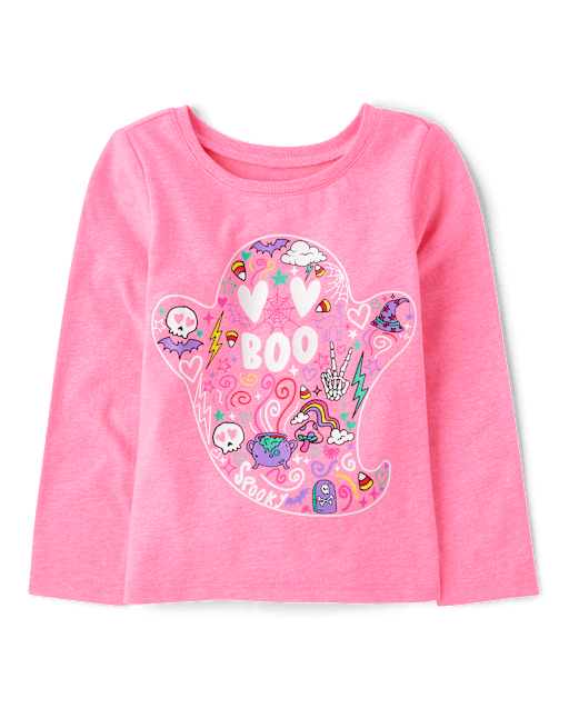 Baby And Toddler Girls Glow In The Dark Halloween Long Sleeve Ghost Boo ...