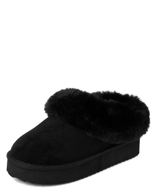 Girls Platform Teddy Slip Ons - BLACK | The Children's Place