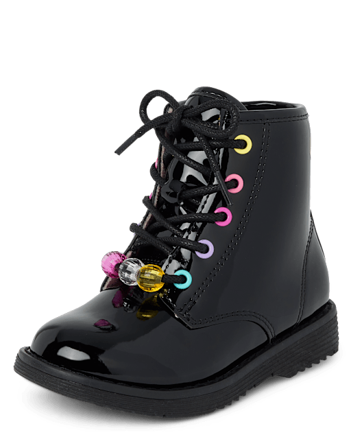 Toddler Girls Beaded Lace Up Booties - BLACK | The Children's Place