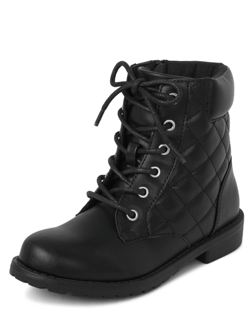Girls Quilted Lace Up Booties - BLACK | The Children's Place