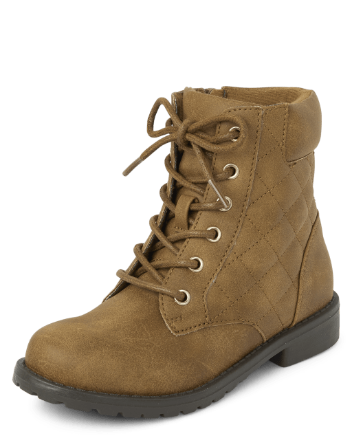 Girls Quilted Lace Up Booties - TAN | The Children's Place