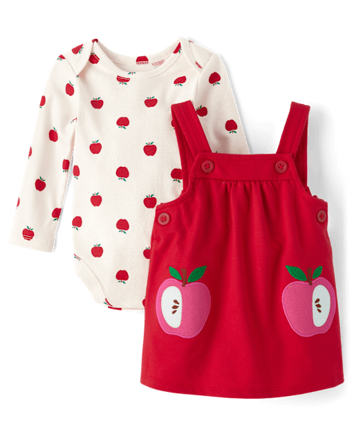 Baby Girls Long Sleeve Apple Bodysuit And Skirtall 2-Piece Playwear Set ...