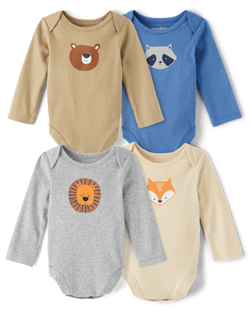 Unisex Baby Mix And Match Long Sleeve Animal Bodysuit 4-Pack - MULTI ...