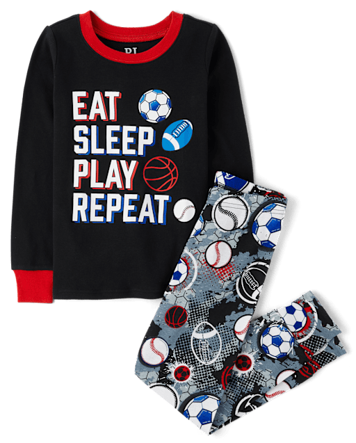 Boys Glow In The Dark Long Sleeve Sports Snug Fit Cotton Pajamas ...