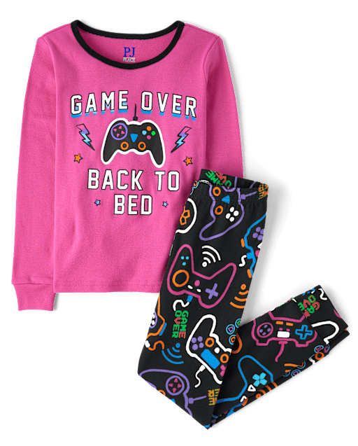 Girls Long Sleeve Glow In The Dark Video Game Snug Fit Cotton Pajamas ...